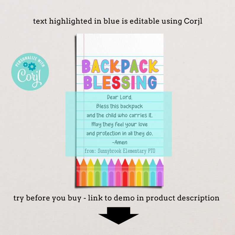 Backpack Blessing Tag Printable, Backpack Prayer Card Tag, Editable ...