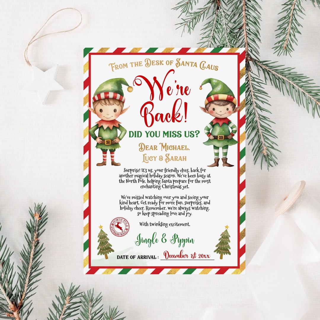 Editable Christmas Elf Letter Printable Elf Return Letter Elf Im Back ...