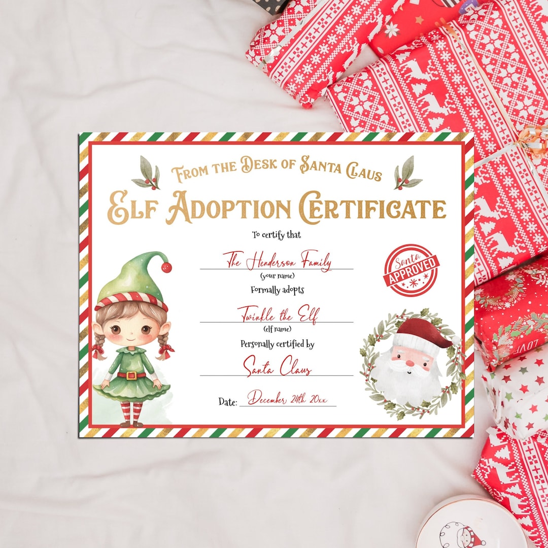 Editable Elf Adoption Certificate Printable Adopt an Elf Letter ...