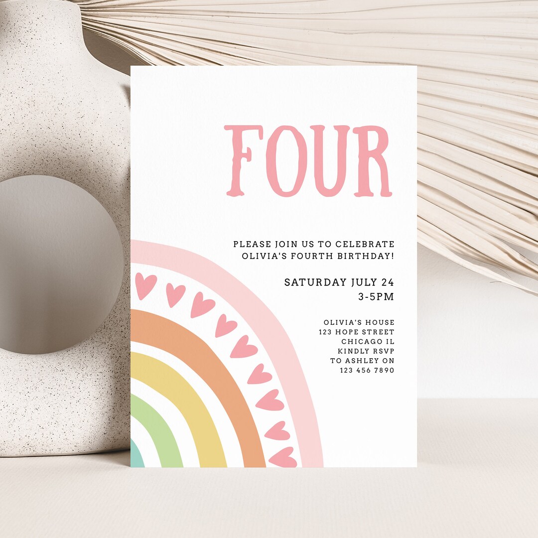 Editable Birthday Invites for Girls 4th Birthday Party Modern Boho ...