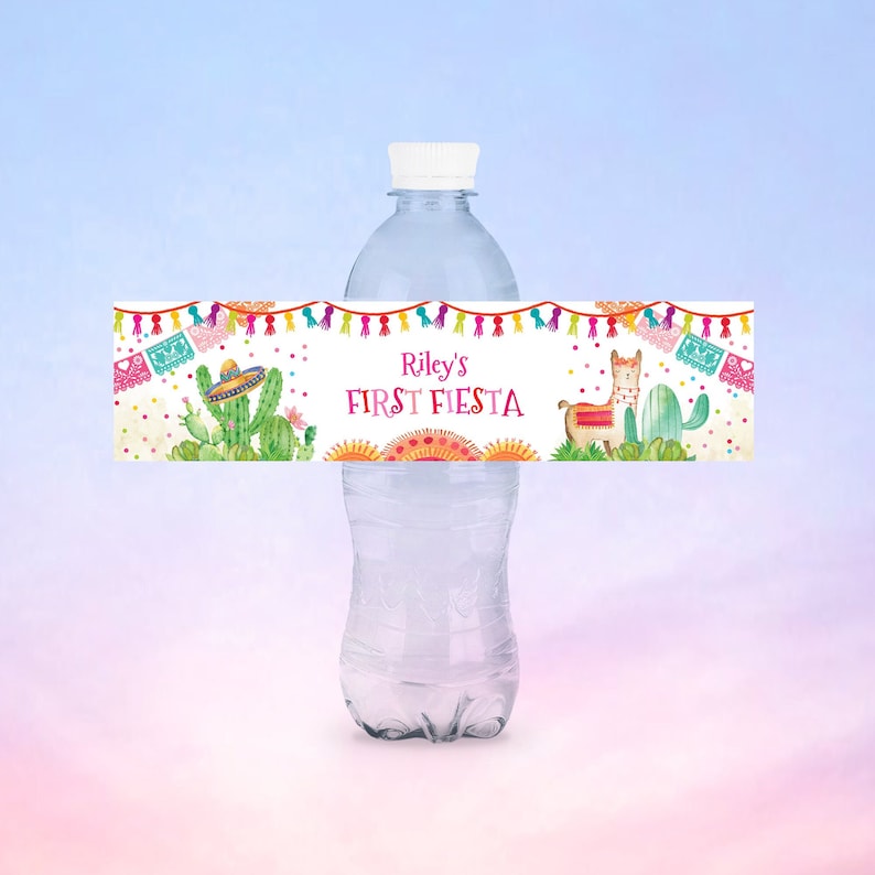 Fiesta Water Bottle Labels, Printable First Fiesta Mexican Llama Cactus ...