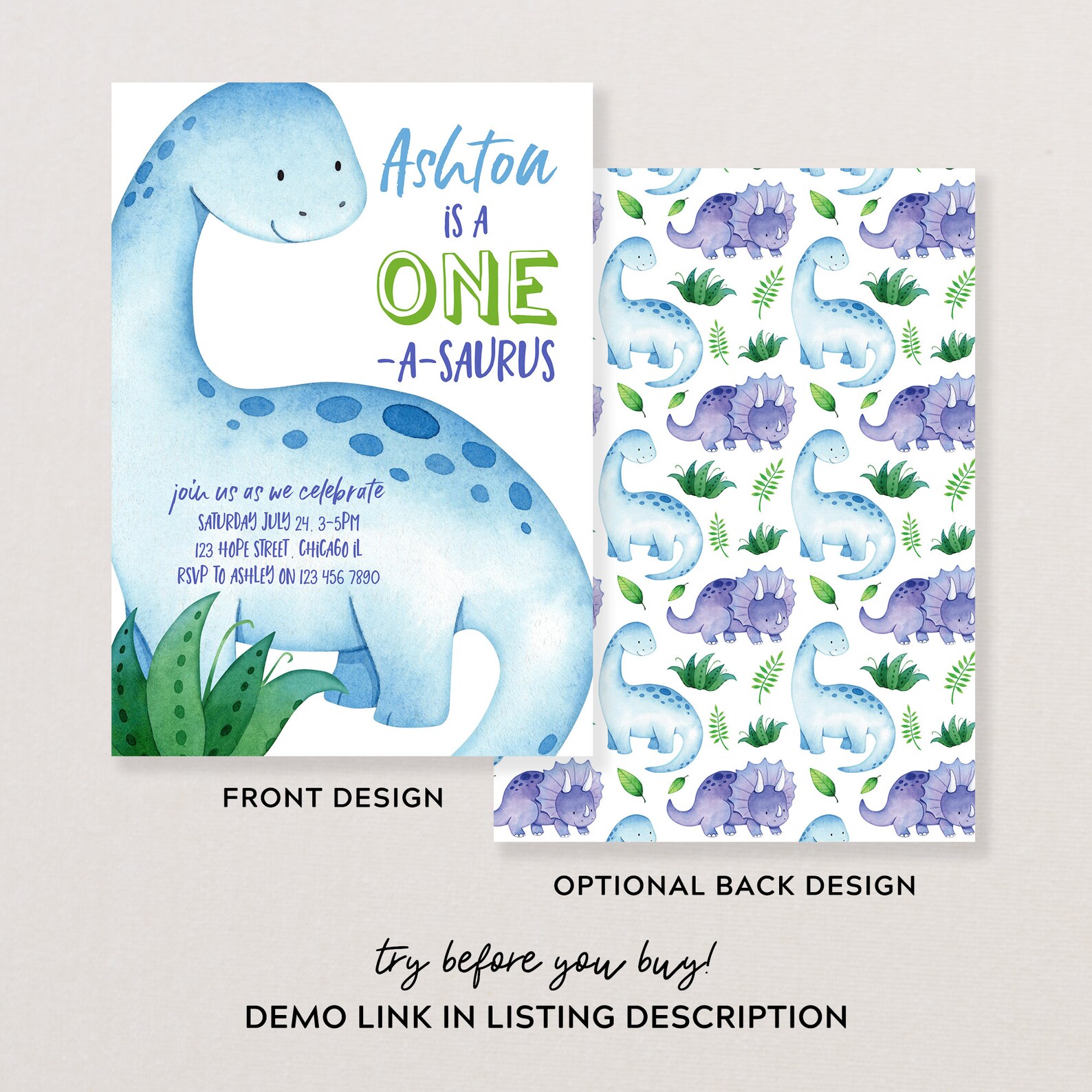 Editable One A Saurus First Birthday Invitation Template Boy Printable ...