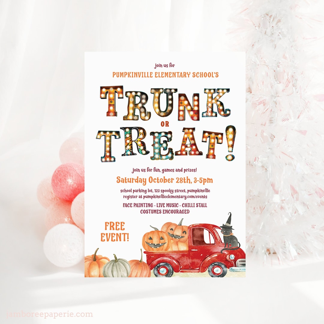 Trunk or Treat Flyer Editable Halloween Trunk or Treat Invitation Flyer ...