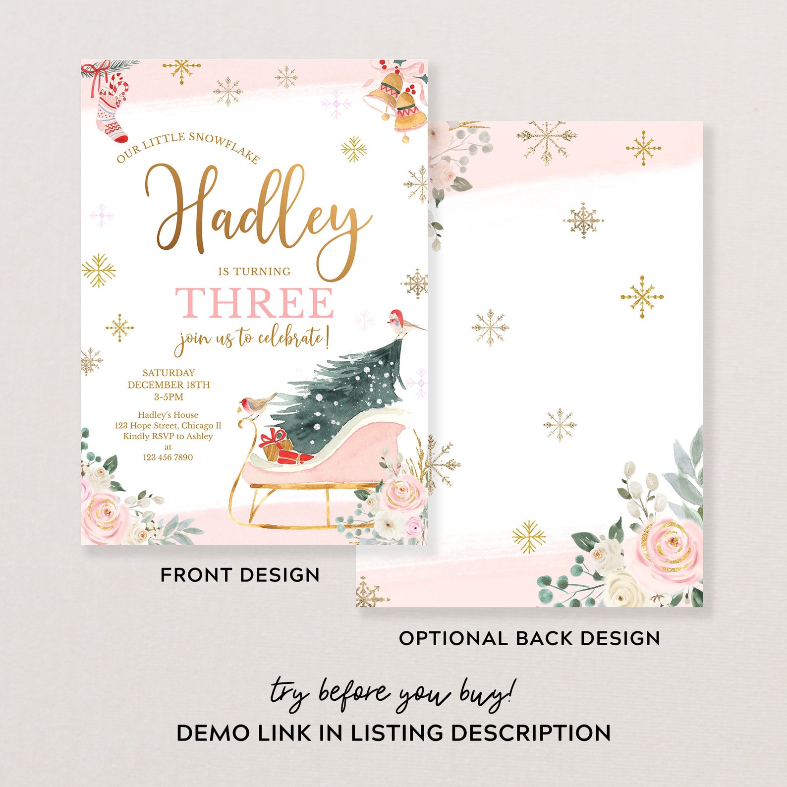 Winter Third Birthday Invitation Template, Printable Our Little ...