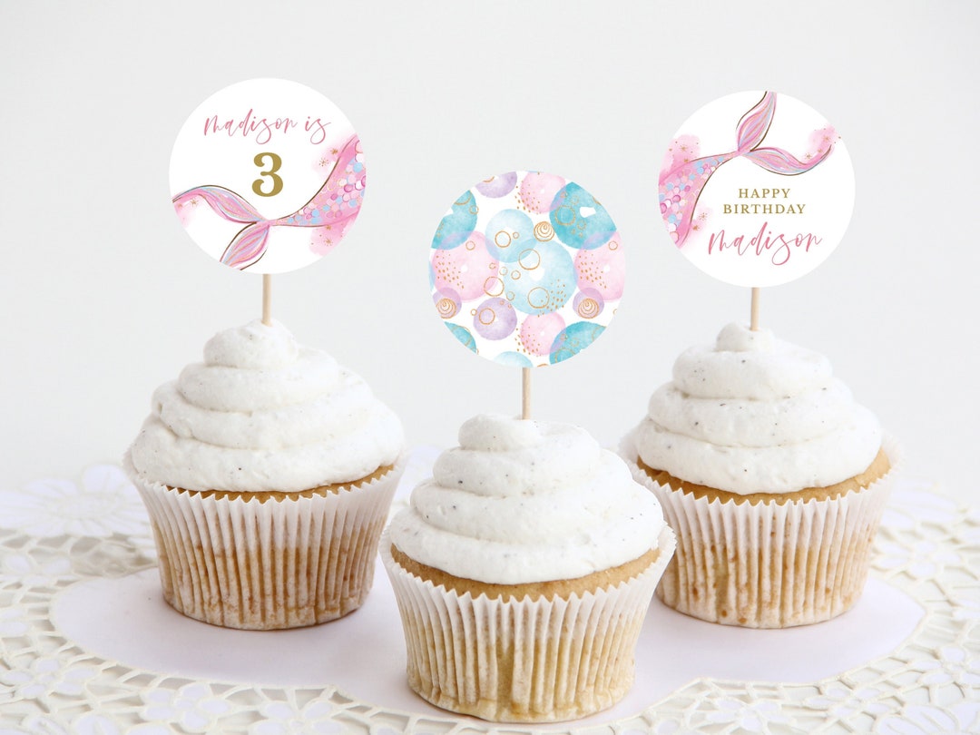 Mermaid Cake Topper Printable, Editable Mermaid Cupcake Toppers ...