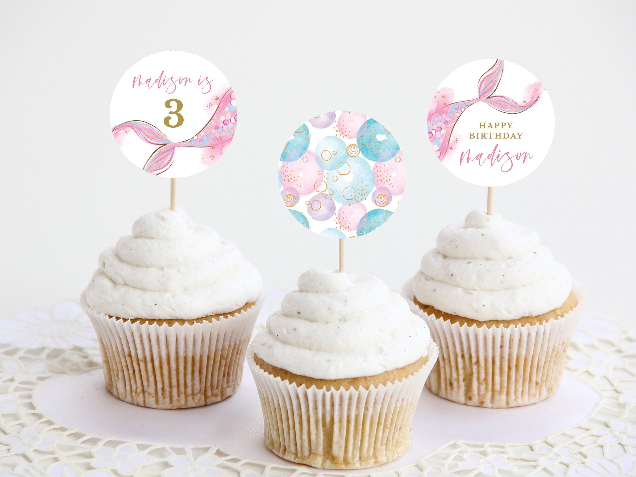 Mermaid Cake Topper Printable, Editable Mermaid Cupcake Toppers ...