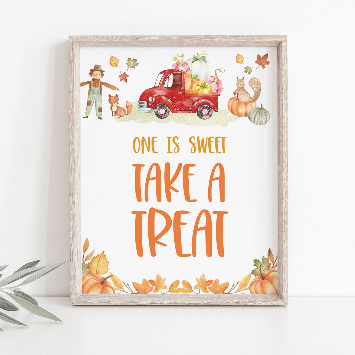 One is Sweet Take A Treat Printable Table Sign Pumpkin Truck Fall Boy ...