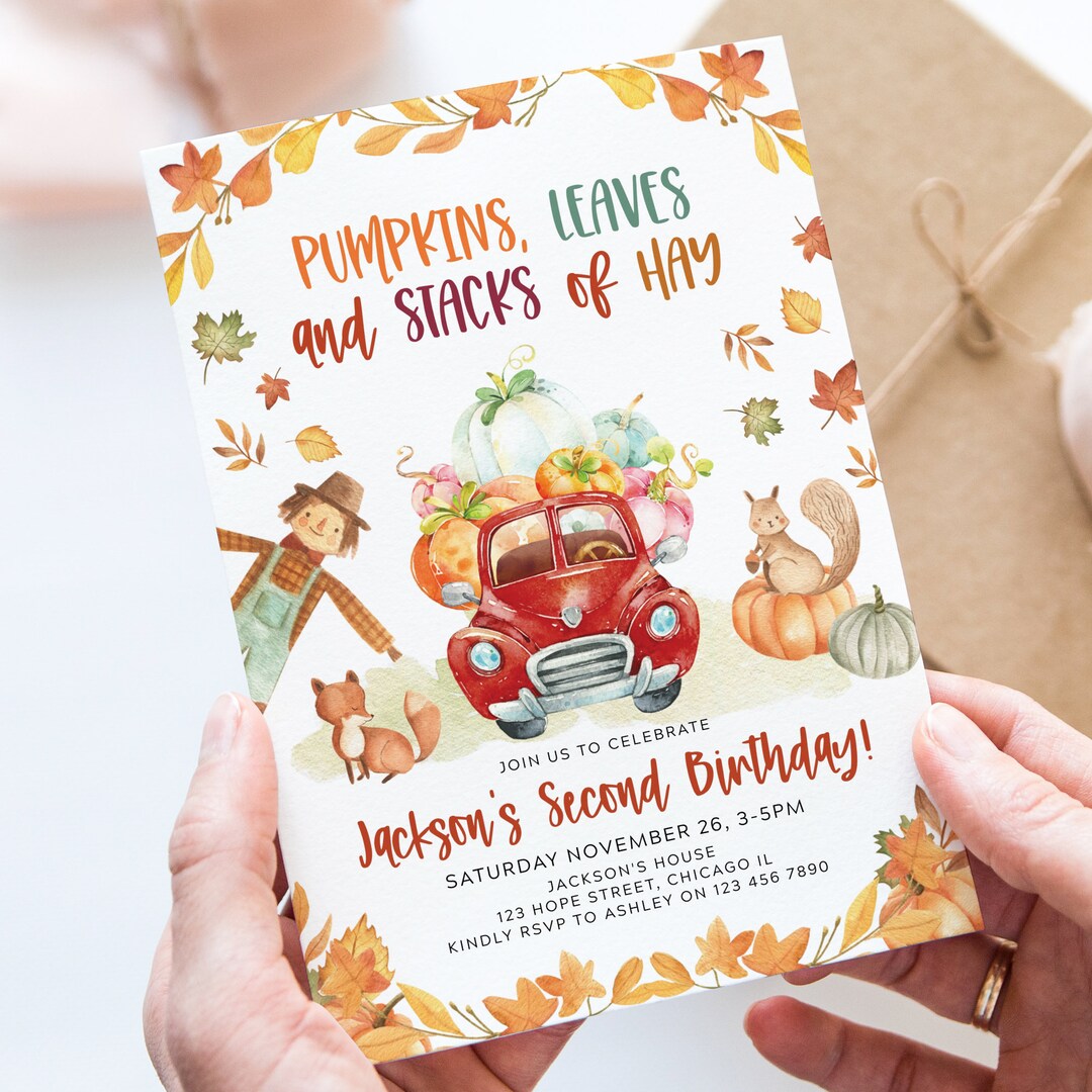 Editable Fall Second Birthday Invitation Template Printable Pumpkin ...