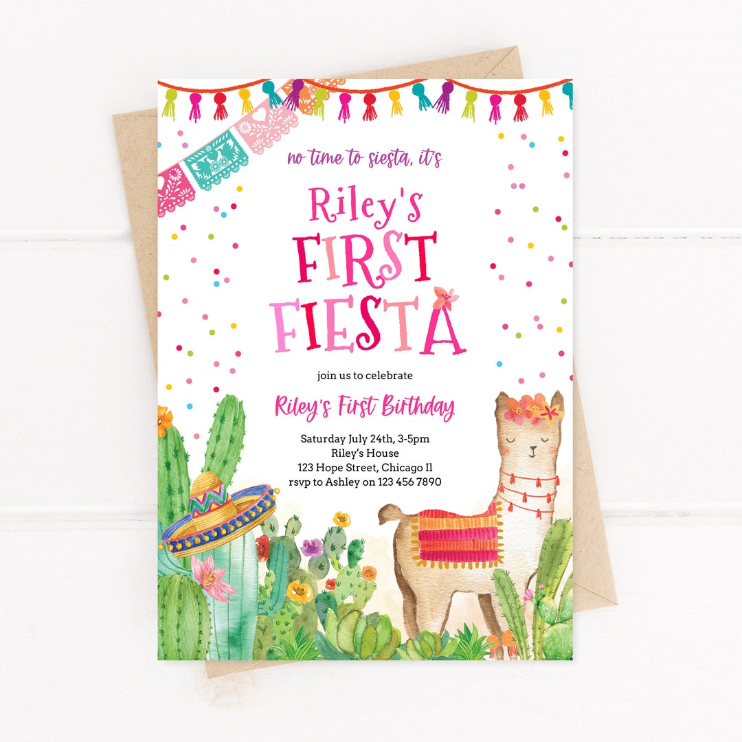 Editable First Fiesta 1st Birthday Invitation Template Printable No ...