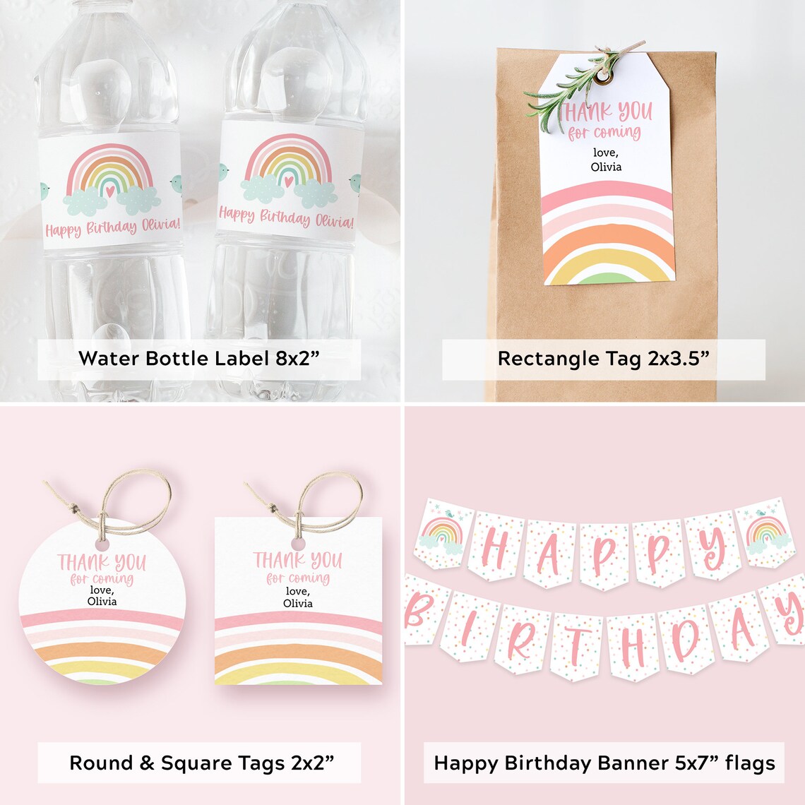 Rainbow Birthday Invitation Bundle Templates Printable Boho - Etsy