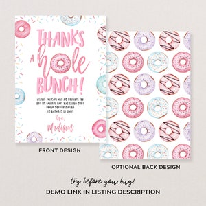 Donut Thank You Card Template, Printable Thanks a Hole Bunch Birthday ...