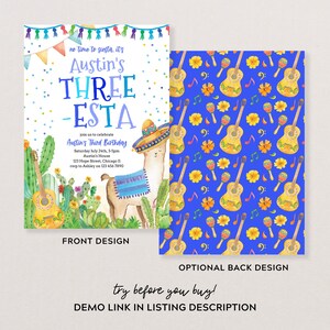 Three Esta Third Birthday Party Blue Invitation Template, Printable ...