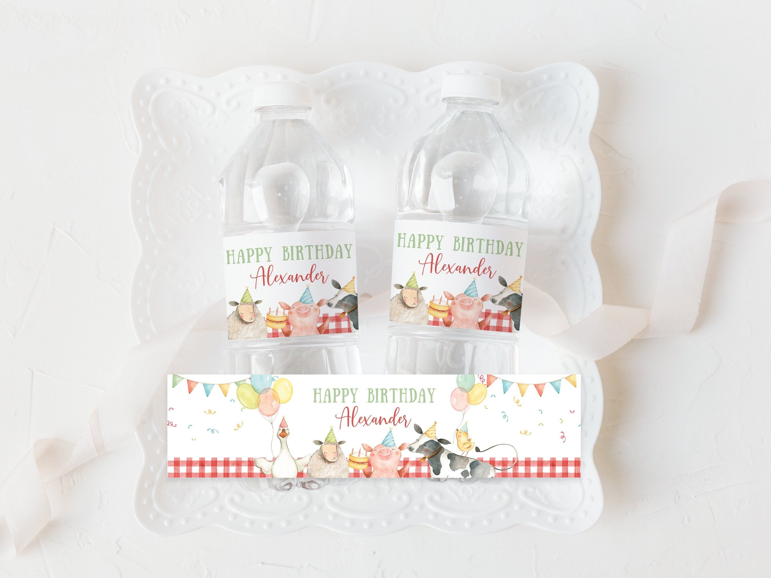 Editable Farm Animals Water Bottle Label Boy Barnyard Birthday Party ...