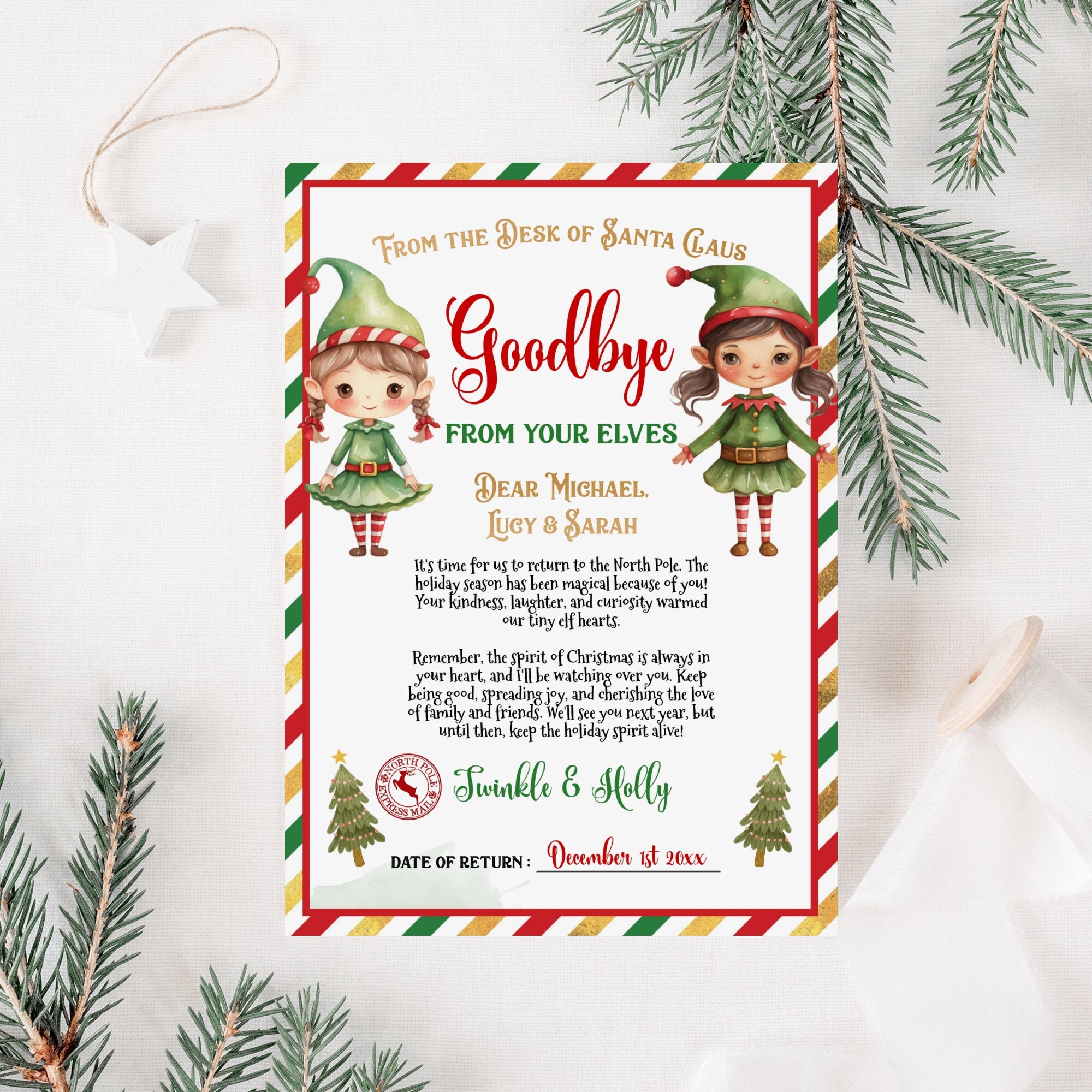 Editable Goodbye Letter From Elves, Printable Christmas Elf Letters ...