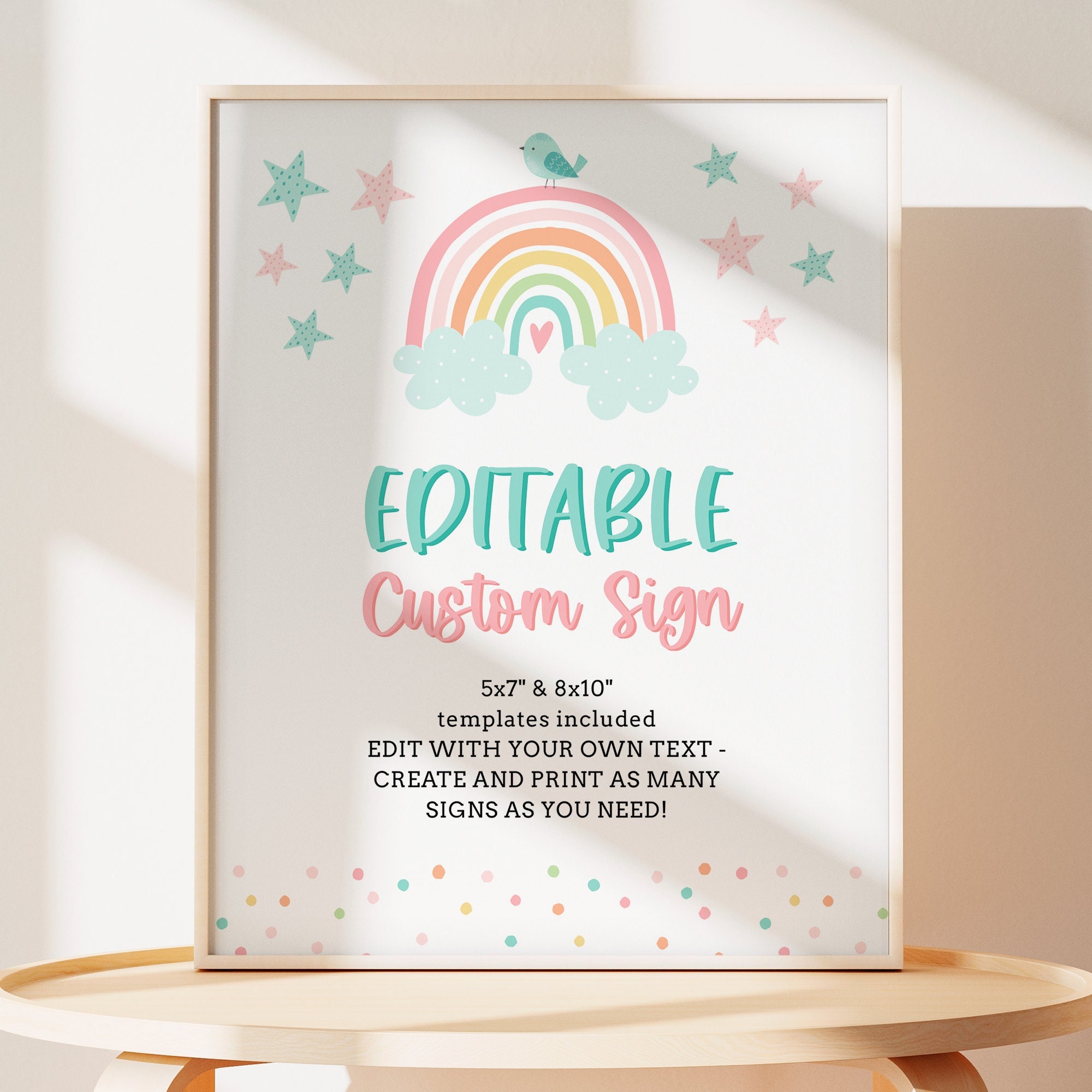 Editable Custom Sign Template Boho Rainbow Birthday Party Decor Girl ...