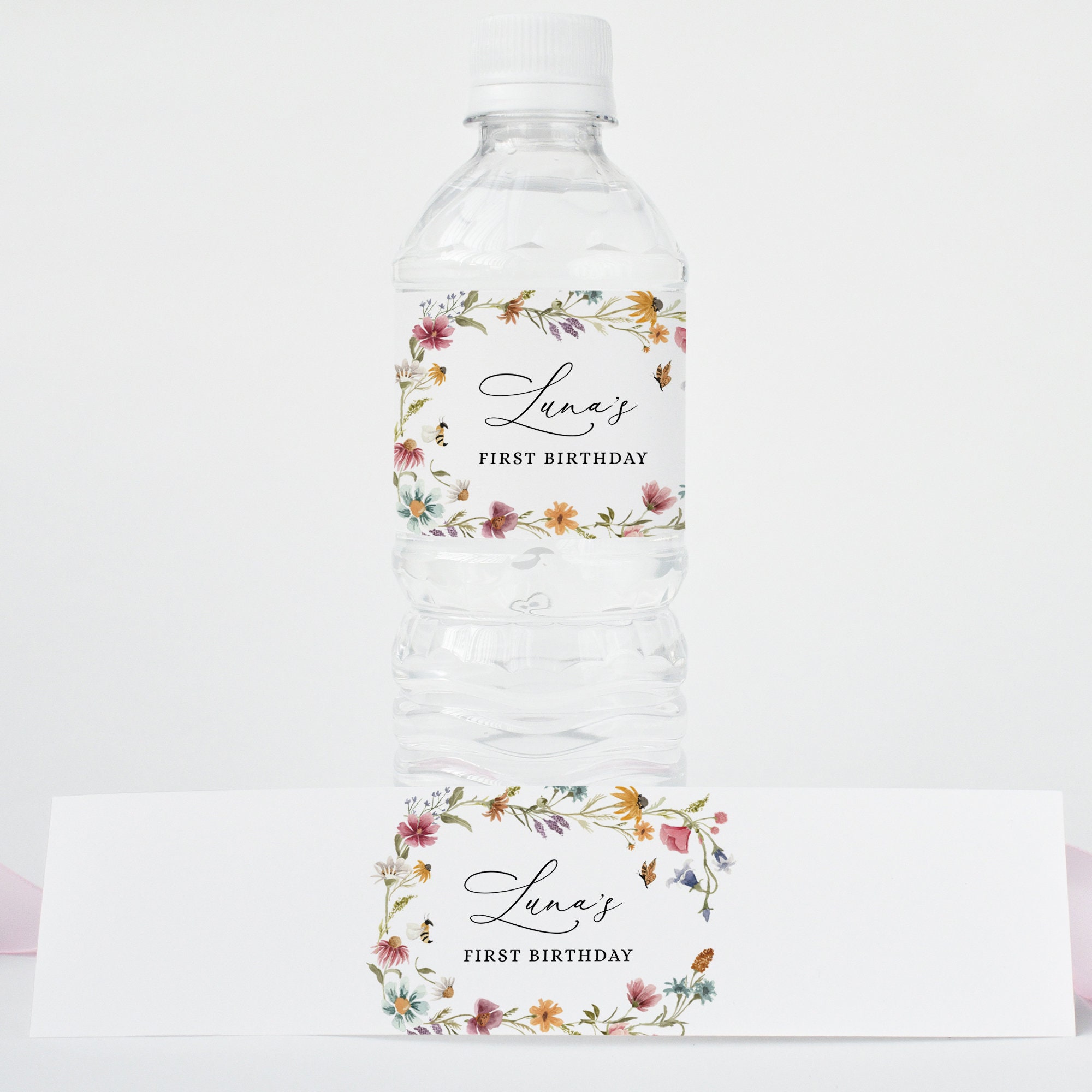Wildflower Water Bottle Label Template, Printable Floral Custom Water ...
