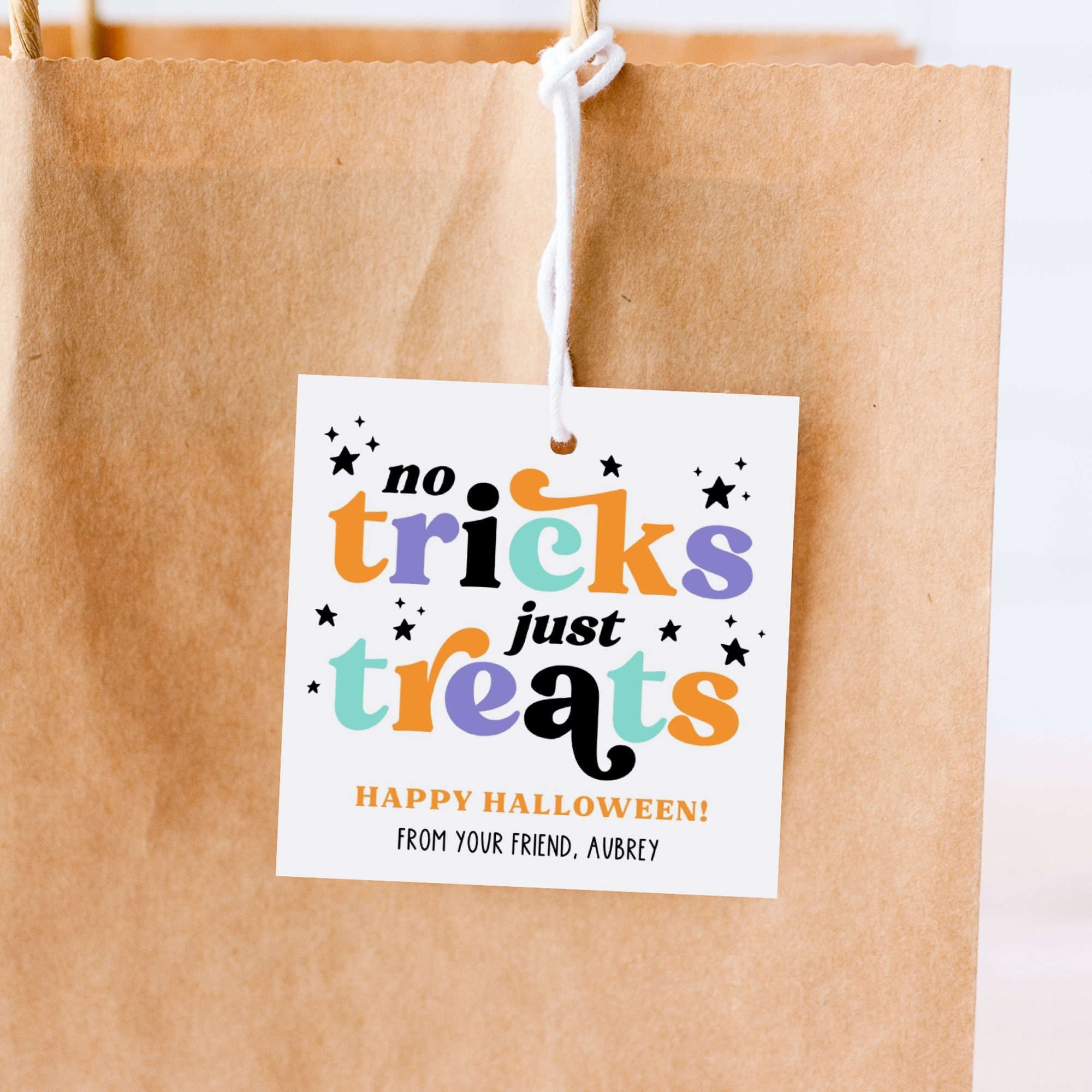 Printable No Tricks Just Treats Tag Happy Halloween Treat Party Bag Tag ...