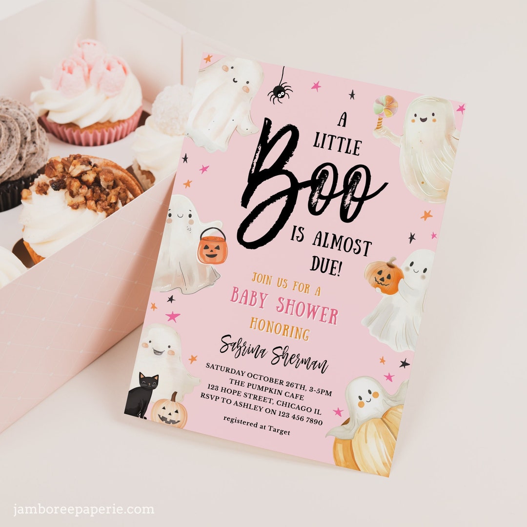 A Little Boo is Almost Due Invitation Printable Pink Halloween A Little ...