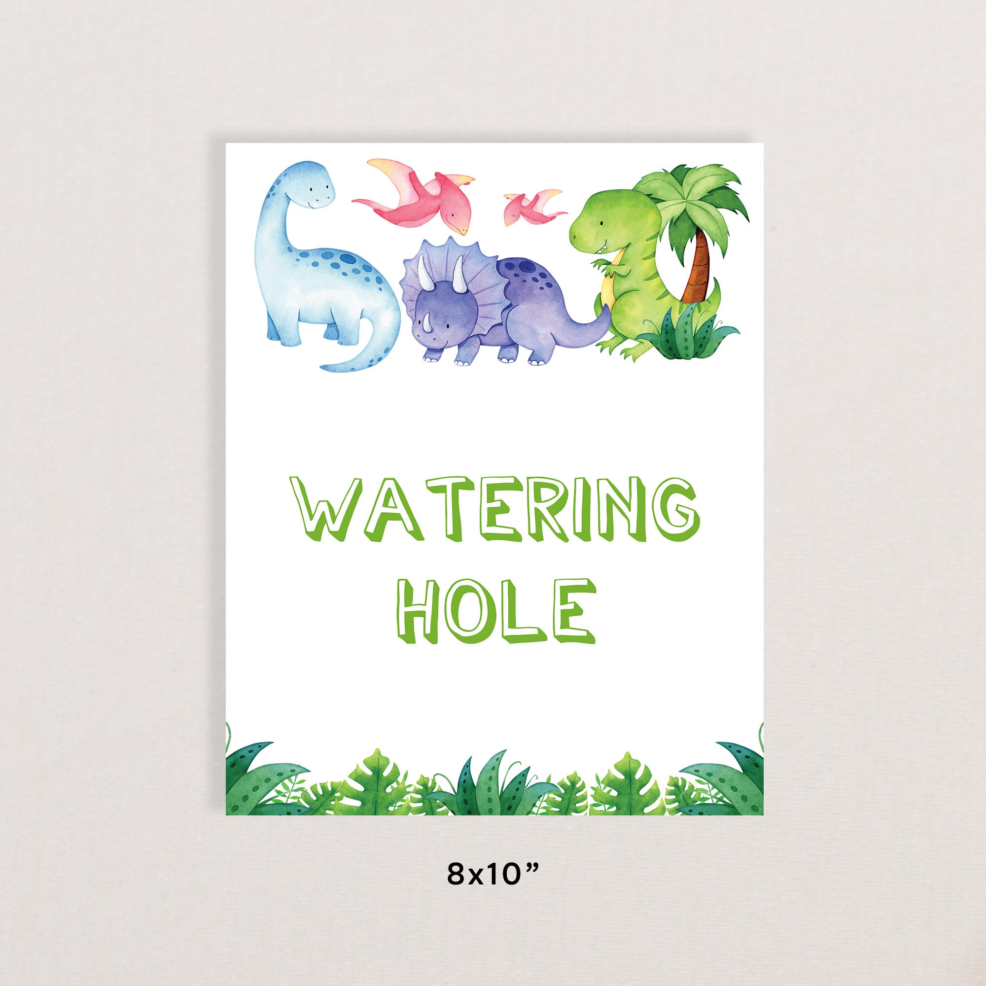Watering Hole Dinosaur Printable Table Sign Trex Dinosaurs Boy Birthday ...