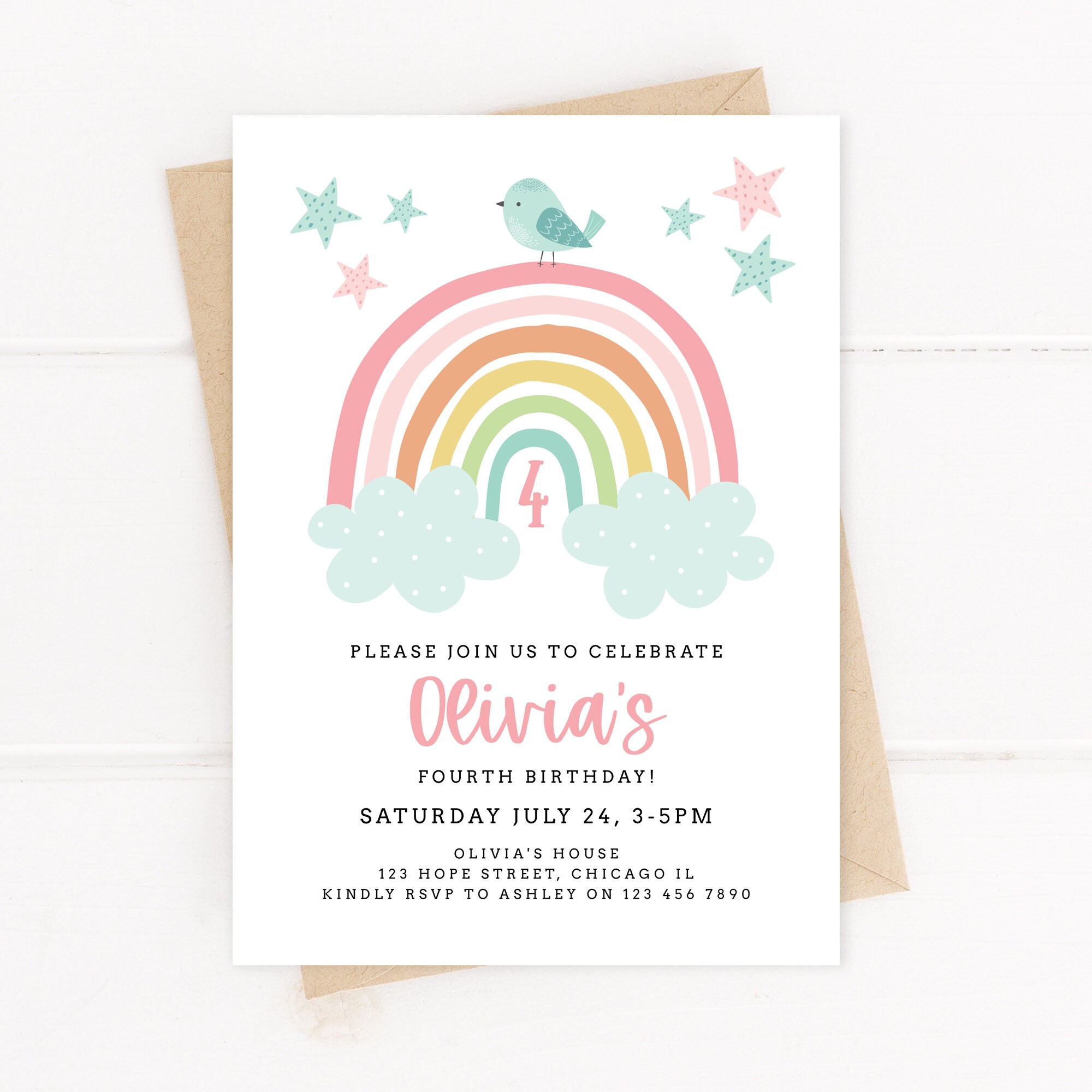 Editable Rainbow Fourth Birthday Invitation Template Printable - Etsy