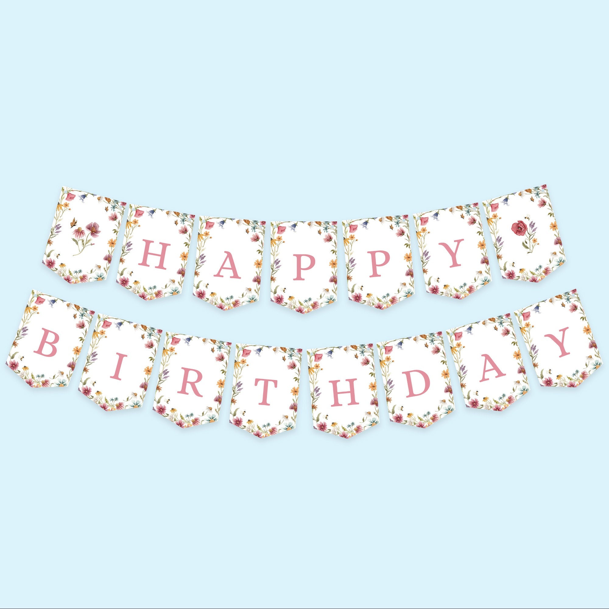 Printable Wildflower Happy Birthday Banner Floral Flower Cottagecore ...