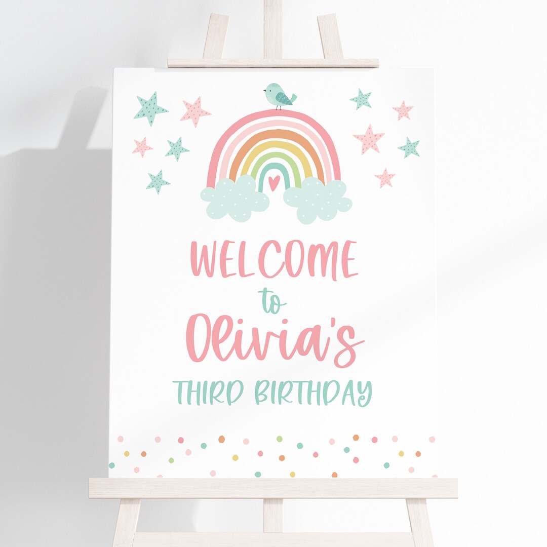 Editable Rainbow Birthday Welcome Sign Template Printable Bright Boho ...
