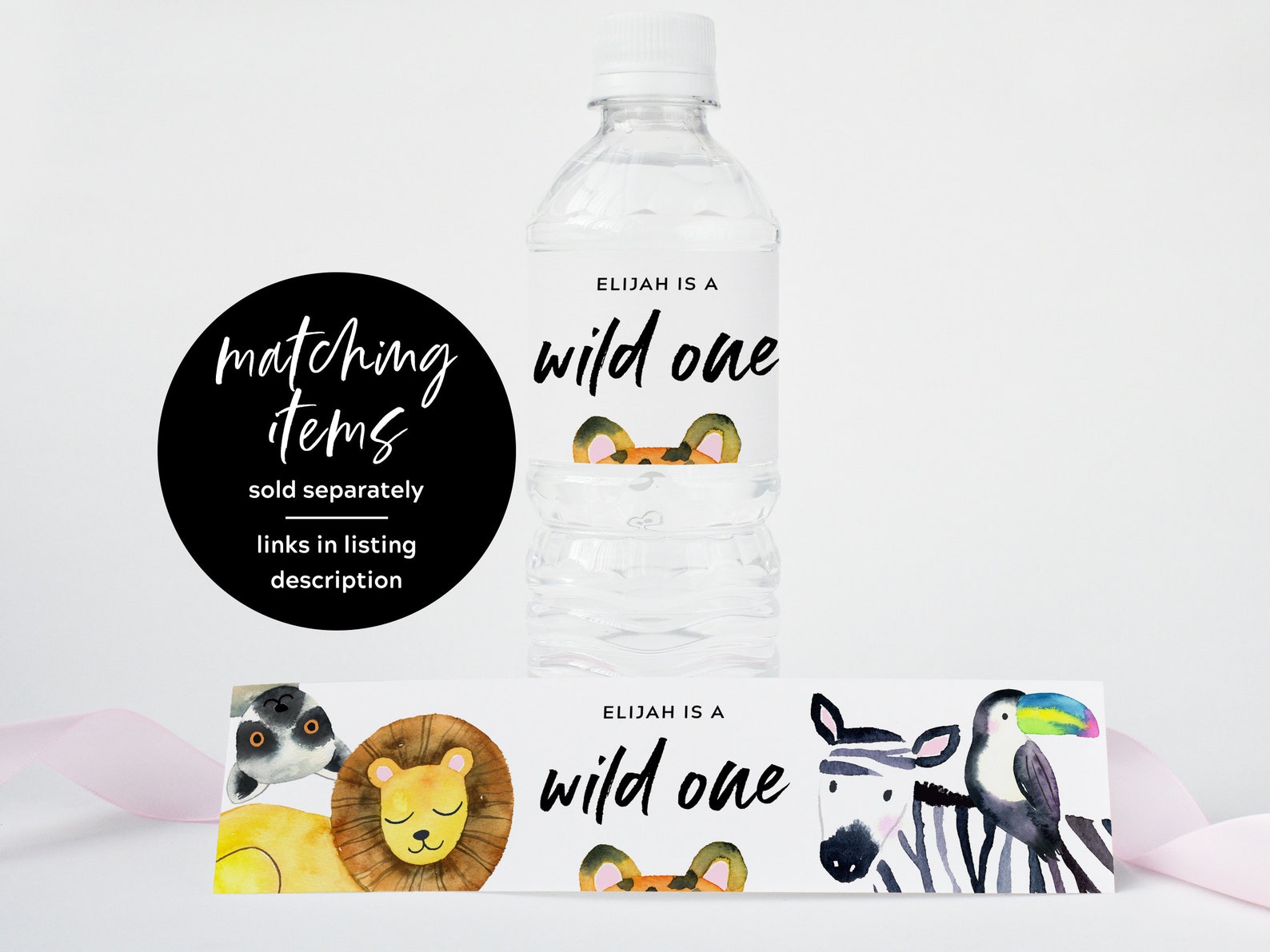 Wild One Water Bottle Label Template Printable Safari Animals - Etsy