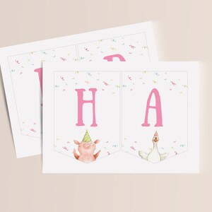 Happy Birthday Banner Pink Farm Animals Birthday Bunting Printable Girl ...