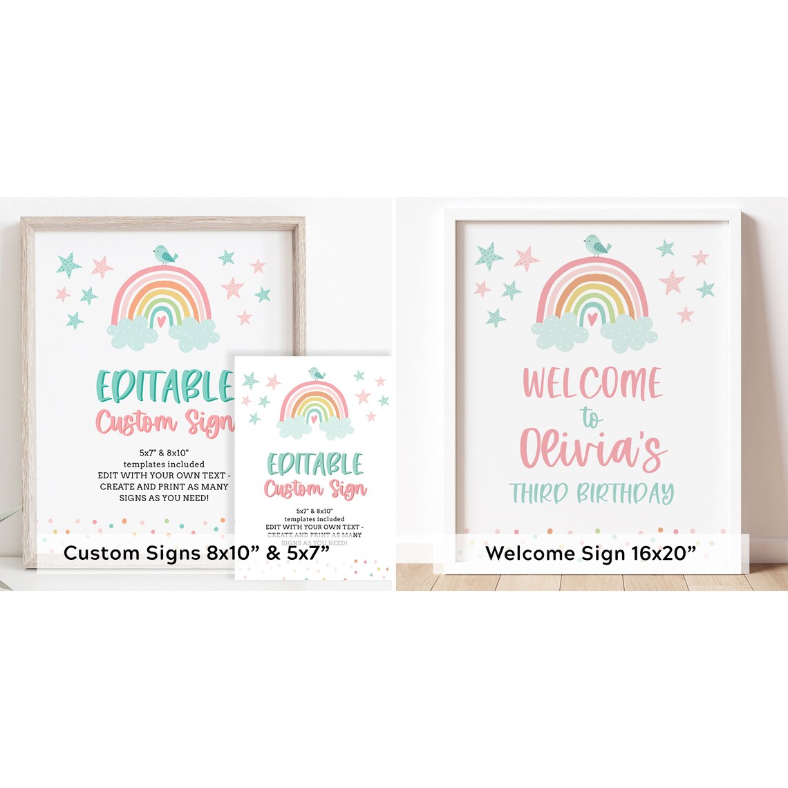 Rainbow Birthday Invitation Bundle Templates Printable Boho - Etsy