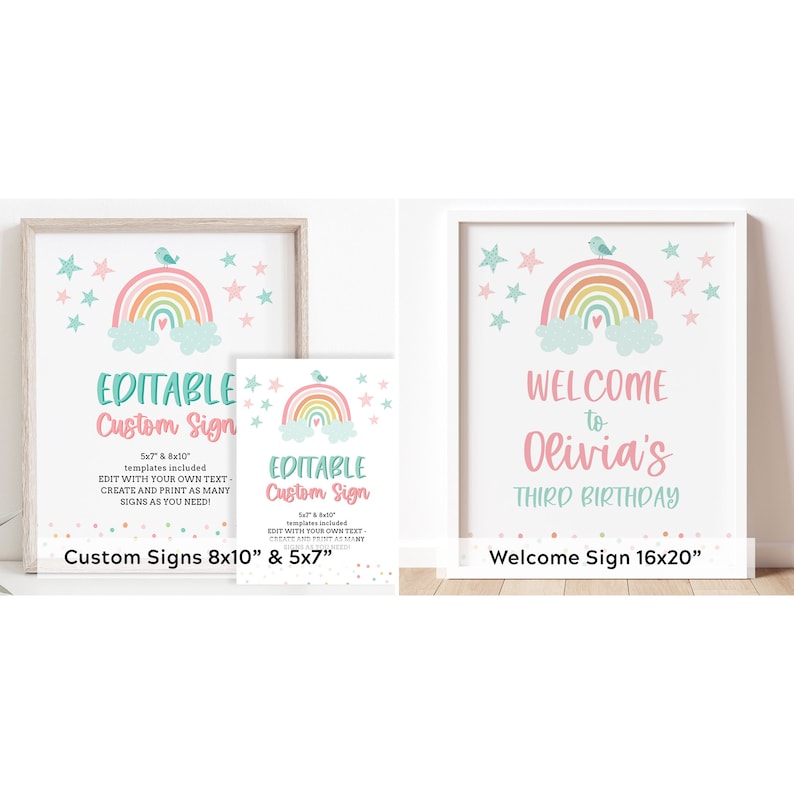 Rainbow Birthday Invitation Bundle Templates Printable Boho - Etsy