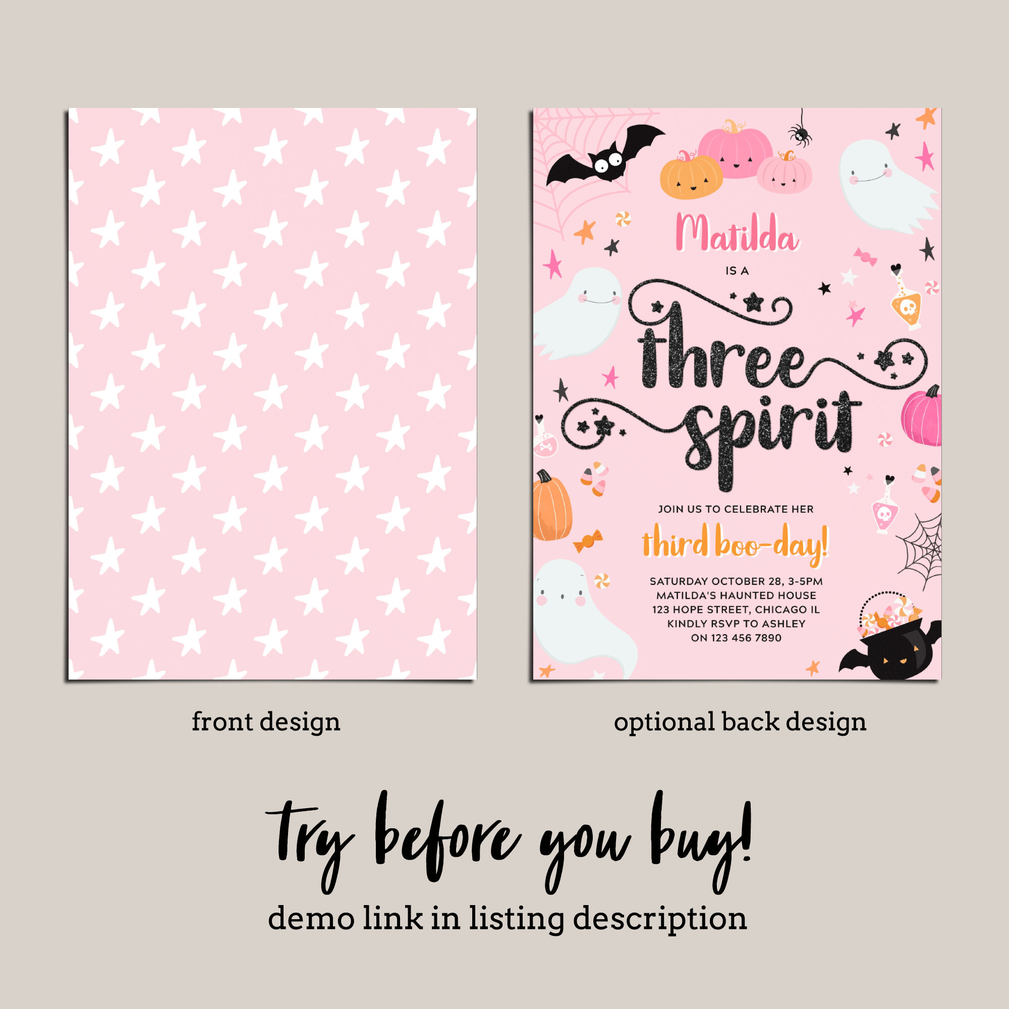 Three Spirit Halloween 3rd Birthday Party Invitation Cute - Etsy
