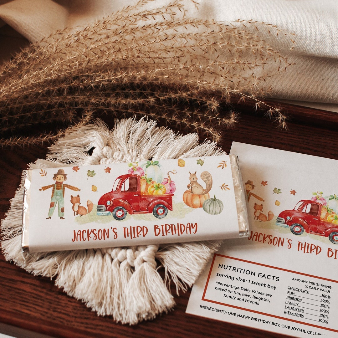 Editable Fall Chocolate Bar Labels Template Printable Pumpkin Truck Boy ...