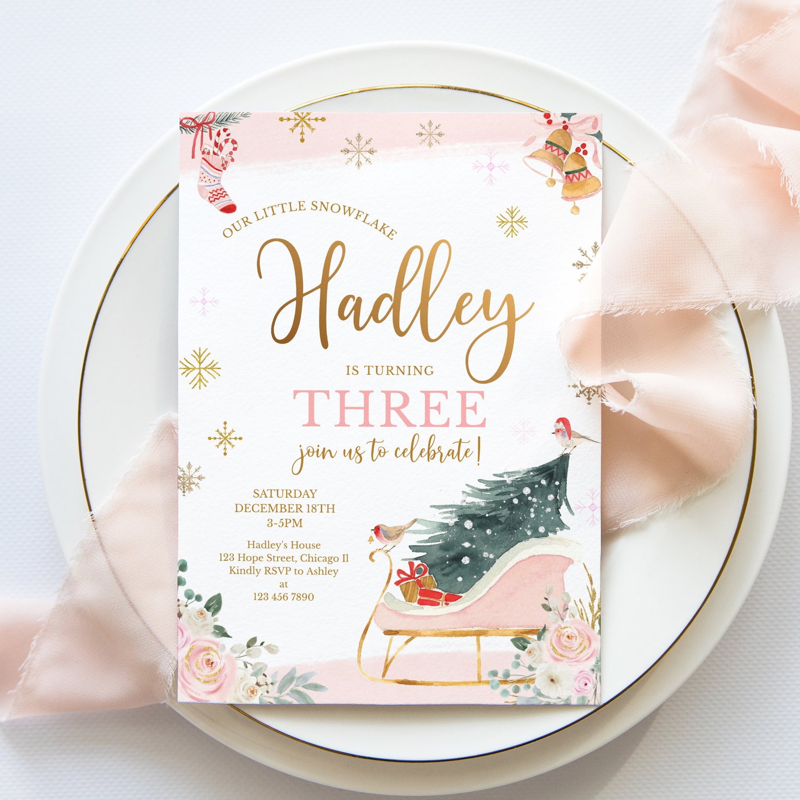 Winter Third Birthday Invitation Template, Printable Our Little ...