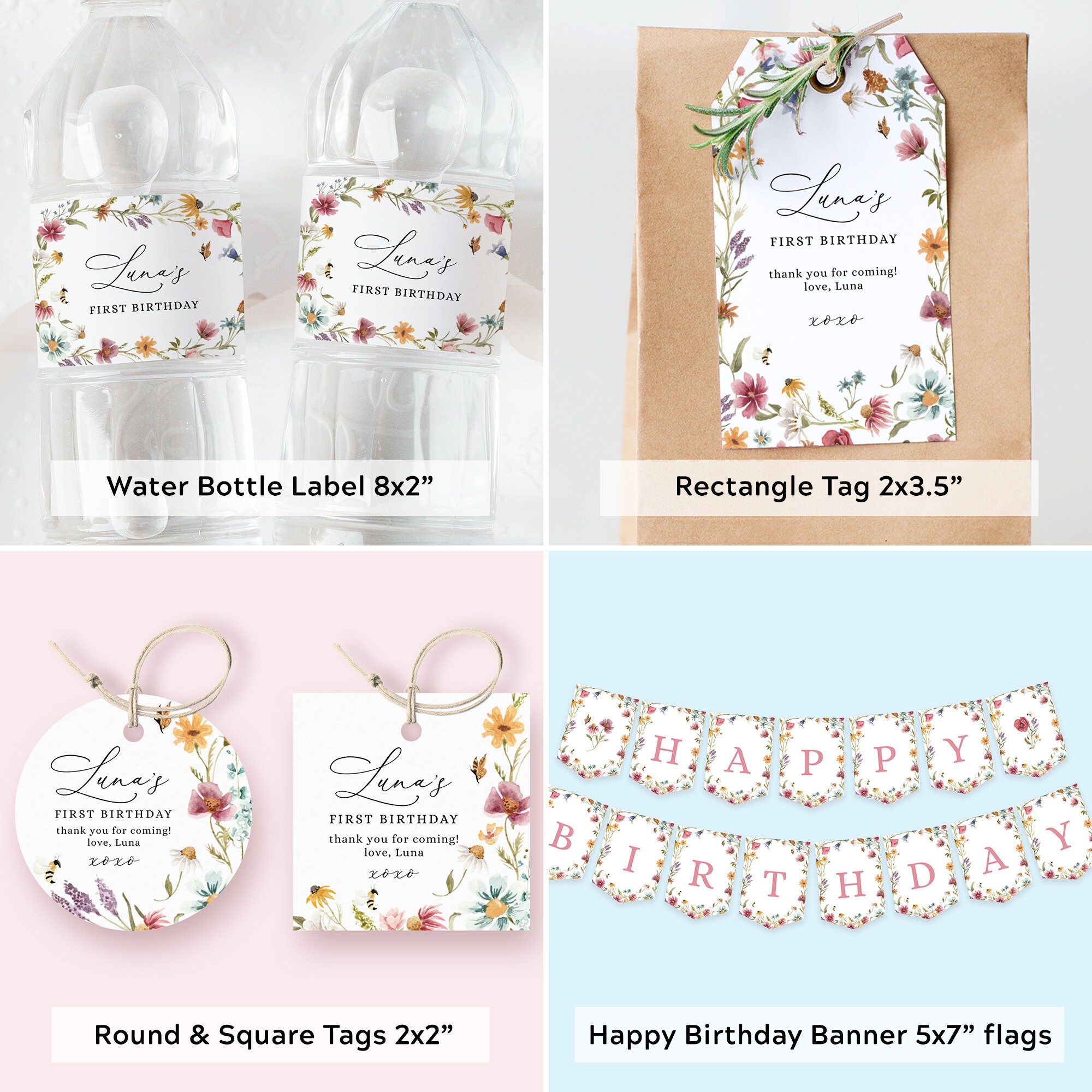Editable Wildflower Birthday Bundle Templates Party Pack, Printable ...