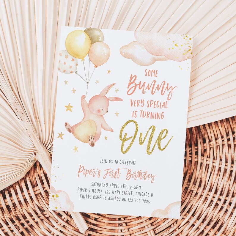 Bunny First Birthday Invitation Template Printable Some Bunny - Etsy