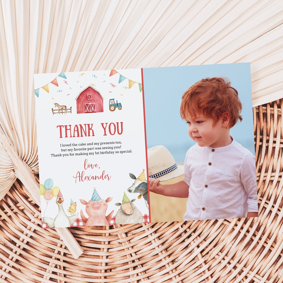 Editable Red Barn Photo Thank You Card Template Printable Boy Barnyard ...