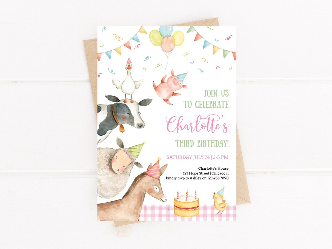 Editable Farm Animals Invitation Template Printable Barnyard Girl ...