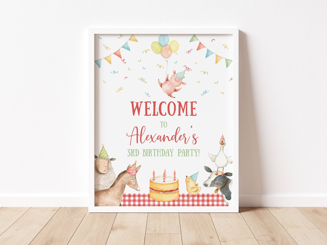 Editable Farm Animals Welcome Sign Printable Farmyard Birthday - Etsy