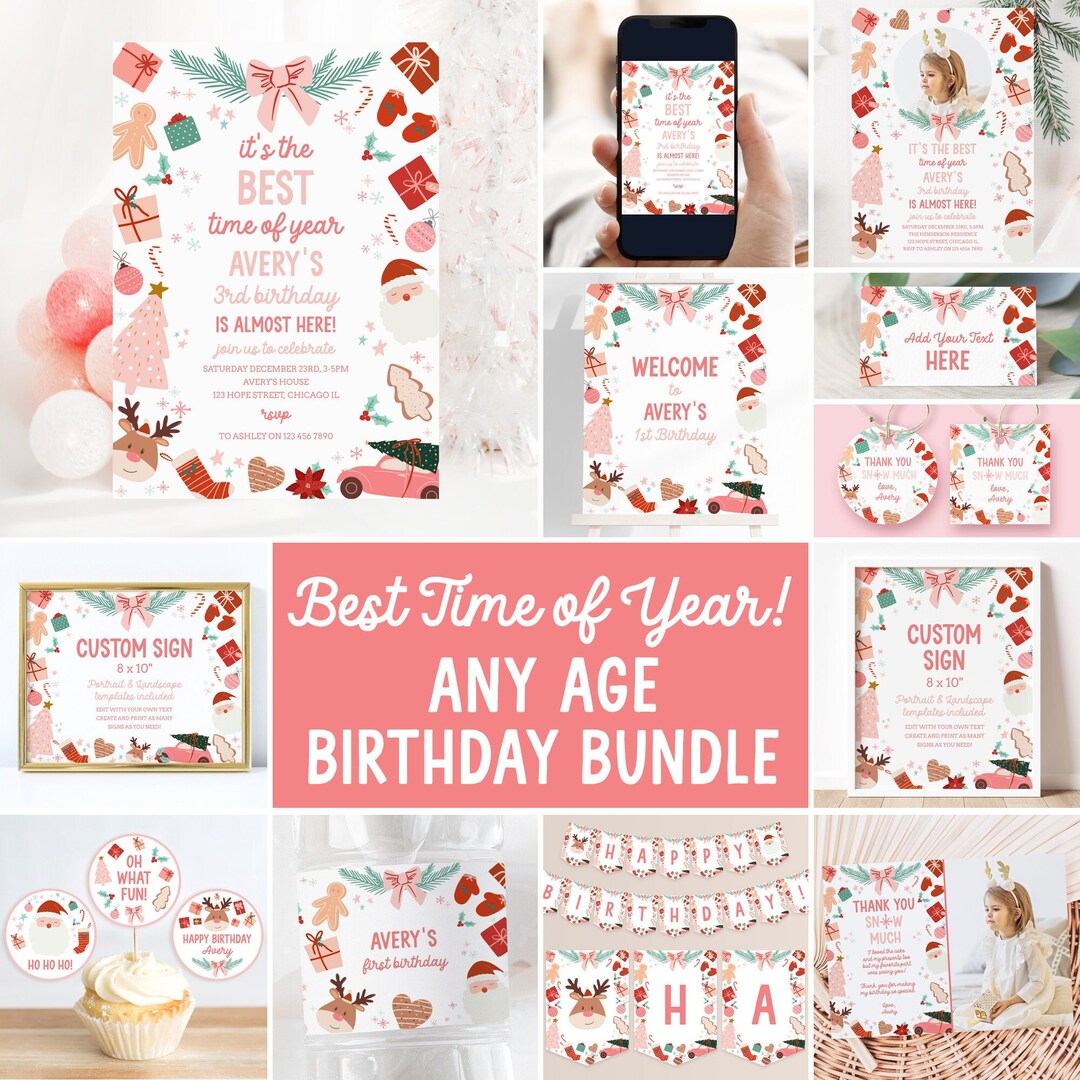 Christmas Birthday Party Invitation Bundle Printable December Winter ...