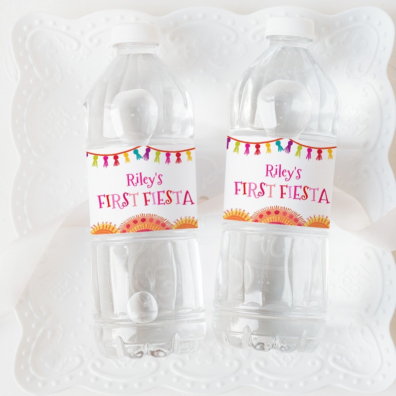 Fiesta Water Bottle Labels, Printable First Fiesta Mexican Llama Cactus ...