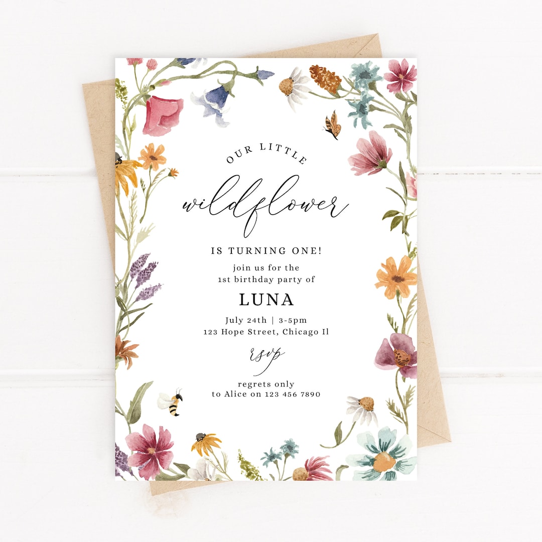 Wildflower 1st Birthday Invitation Template, Printable Our Little ...