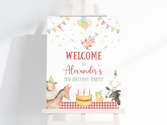 Editable Farm Animals Welcome Sign Printable Farmyard Birthday - Etsy