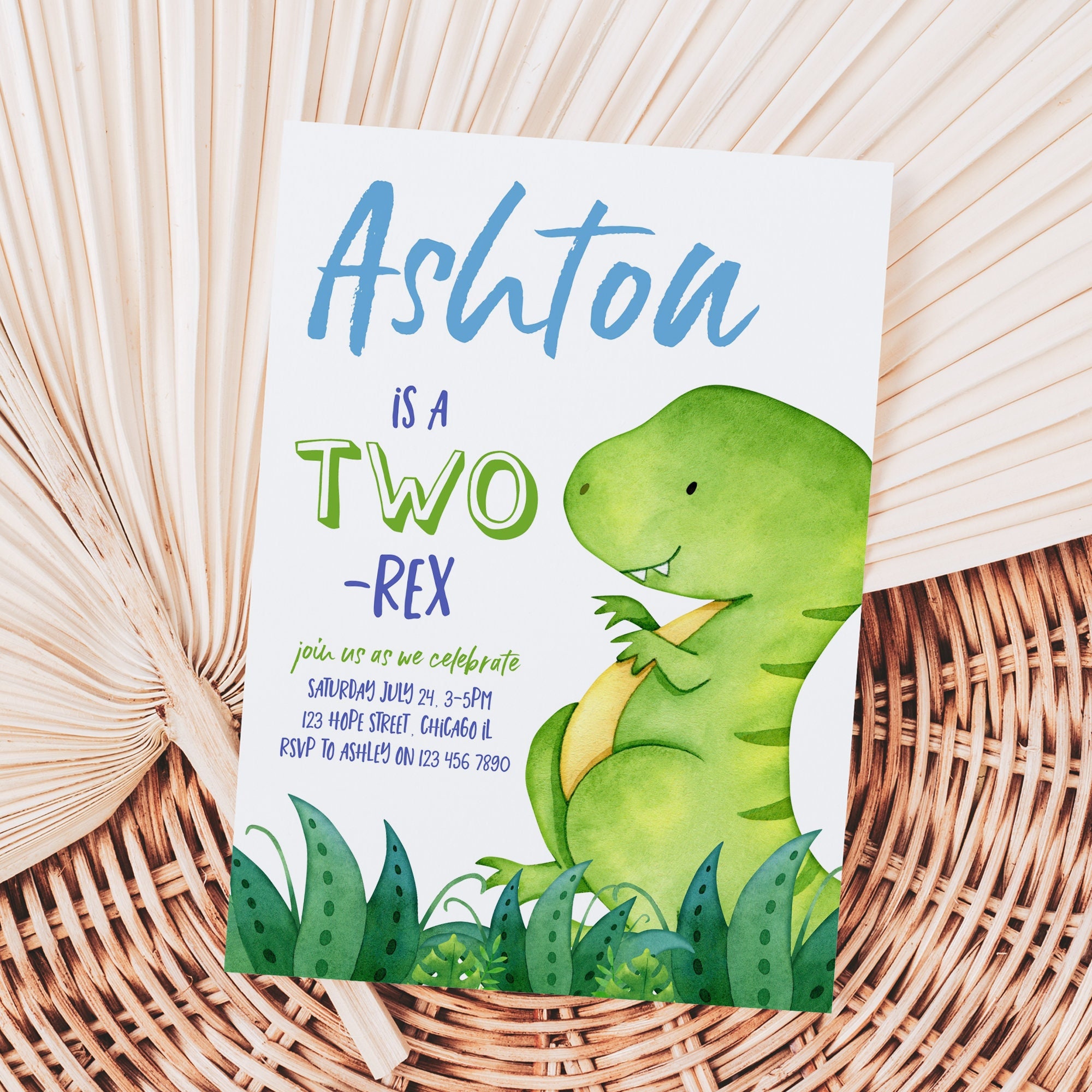 Dinosaur Two Rex 2nd Birthday Invitation Template, Printable Trex ...