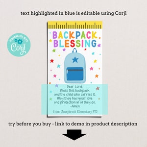 Backpack Blessing Printable Gift Tag, Backpack Prayer Tag, Printable ...