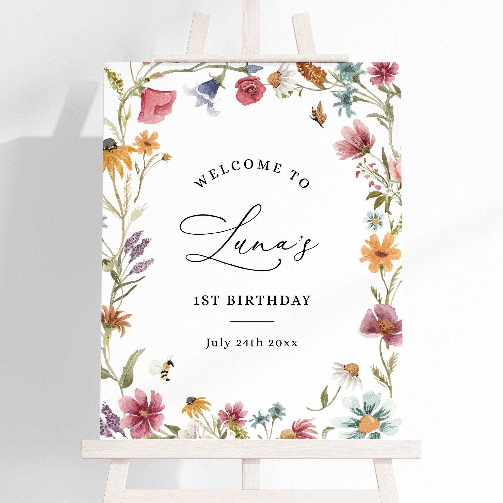 Wildflower Birthday Welcome Sign Template, Printable Floral Girl 1st ...