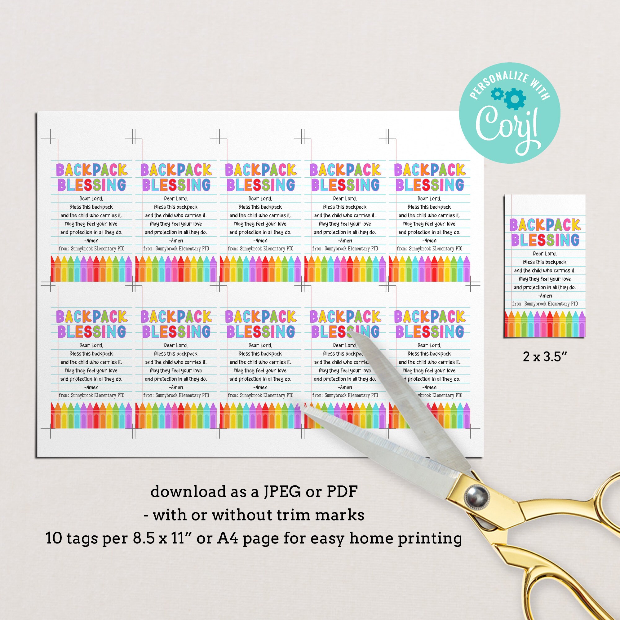 Backpack Blessing Tag Printable, Backpack Prayer Card Tag, Editable ...
