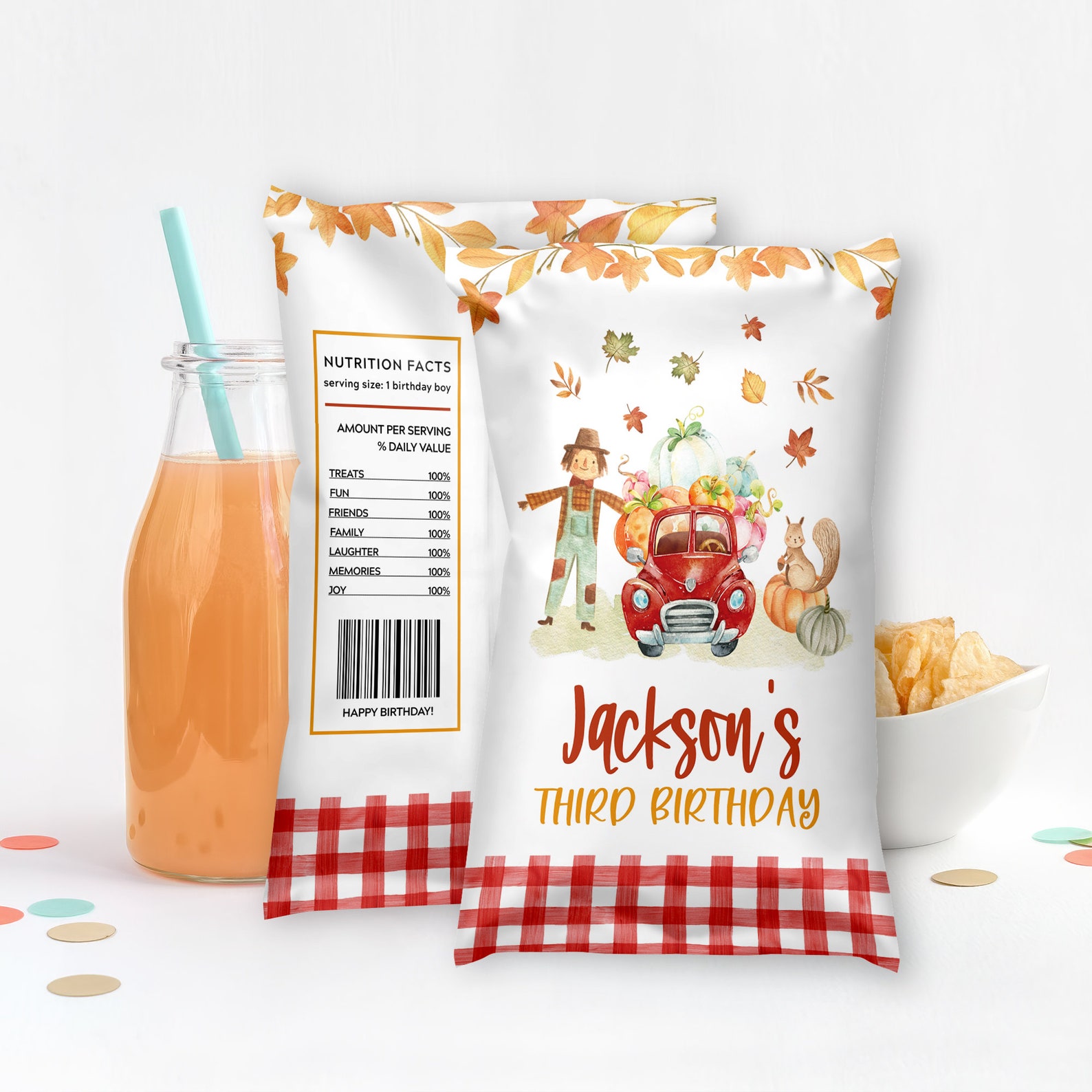 Editable Fall Chip Bags Template Printable Boy Birthday Party Decor ...