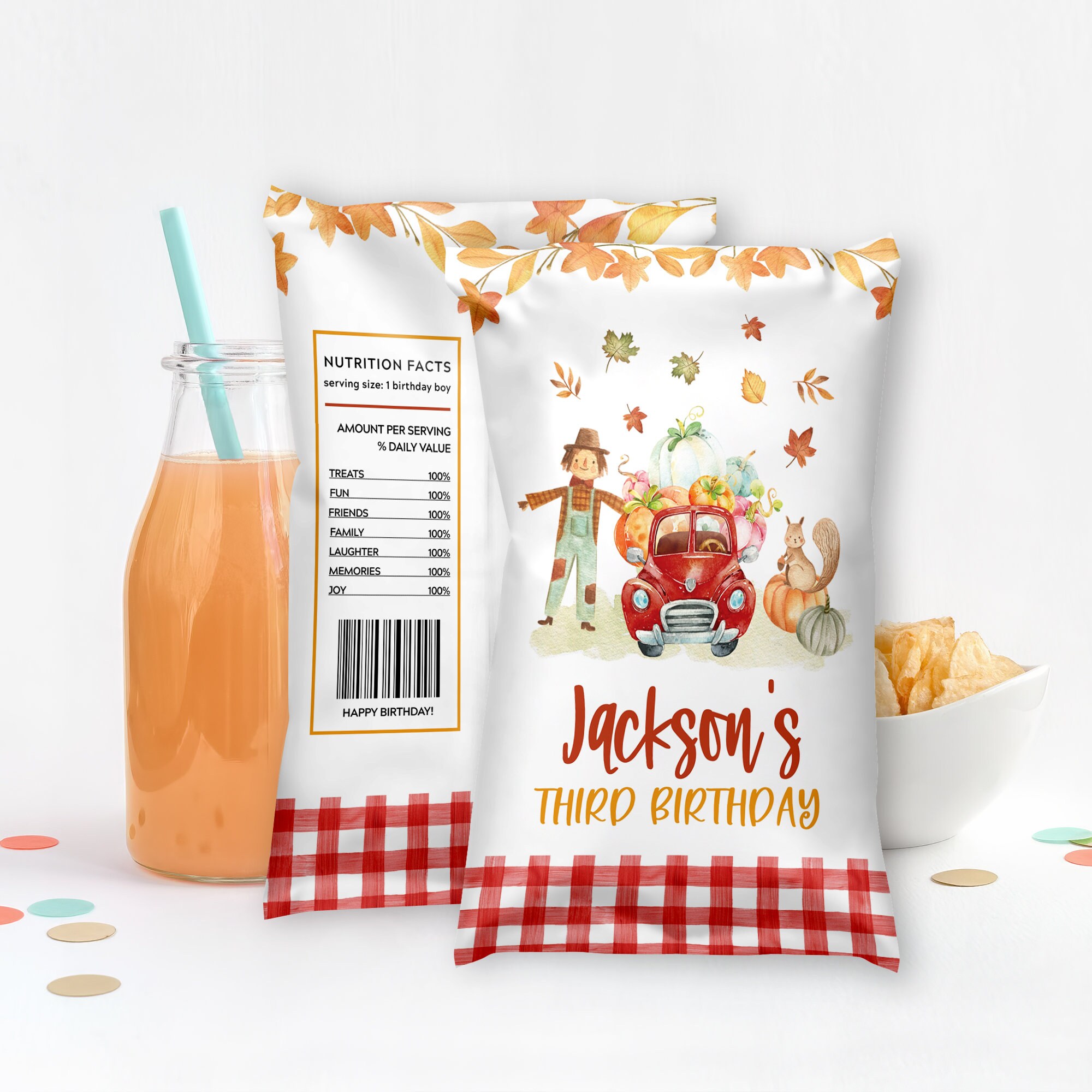 Editable Fall Chip Bags Template Printable Boy Birthday Party Decor ...