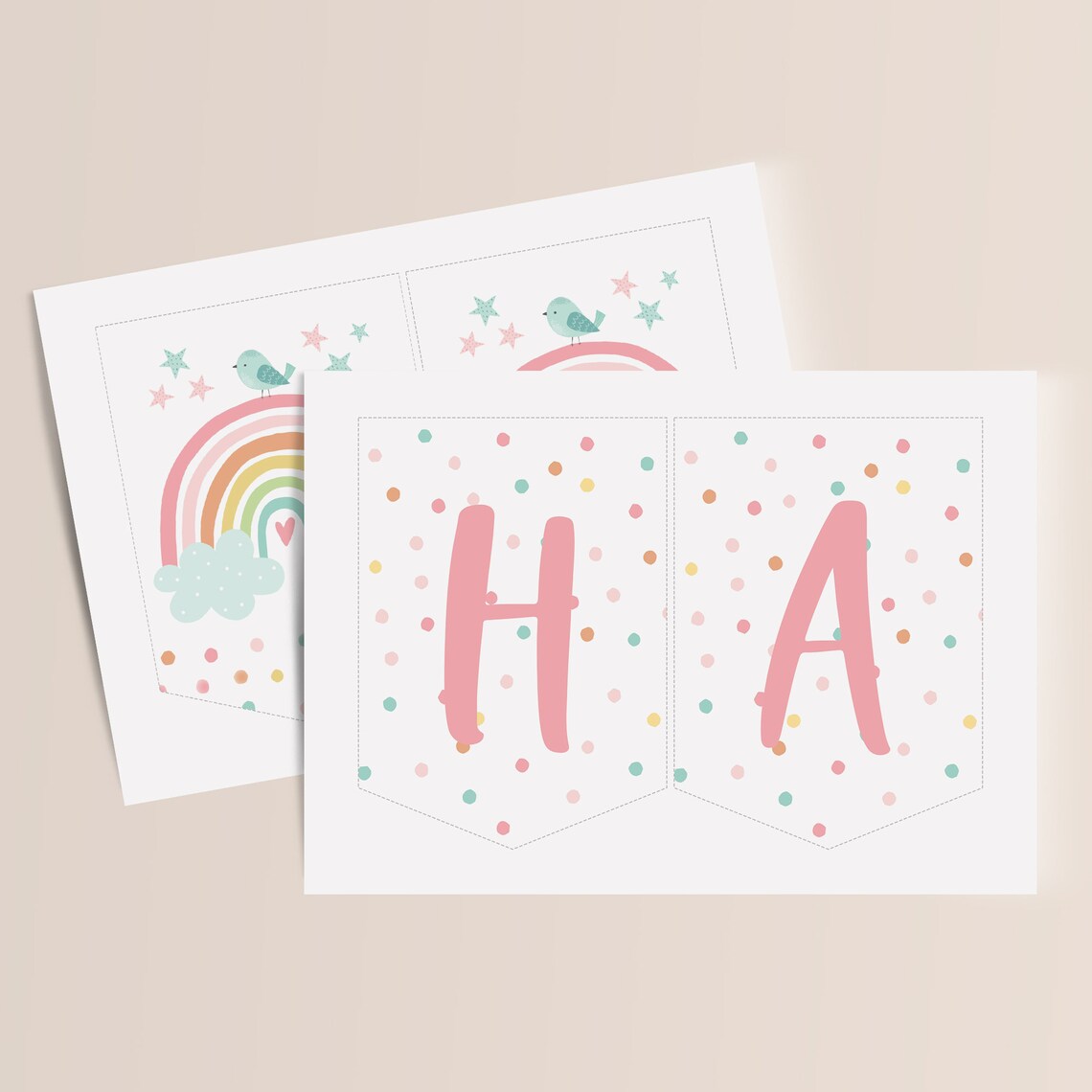 Printable Rainbow Happy Birthday Banner Boho Modern Rainbow Girl Cute ...