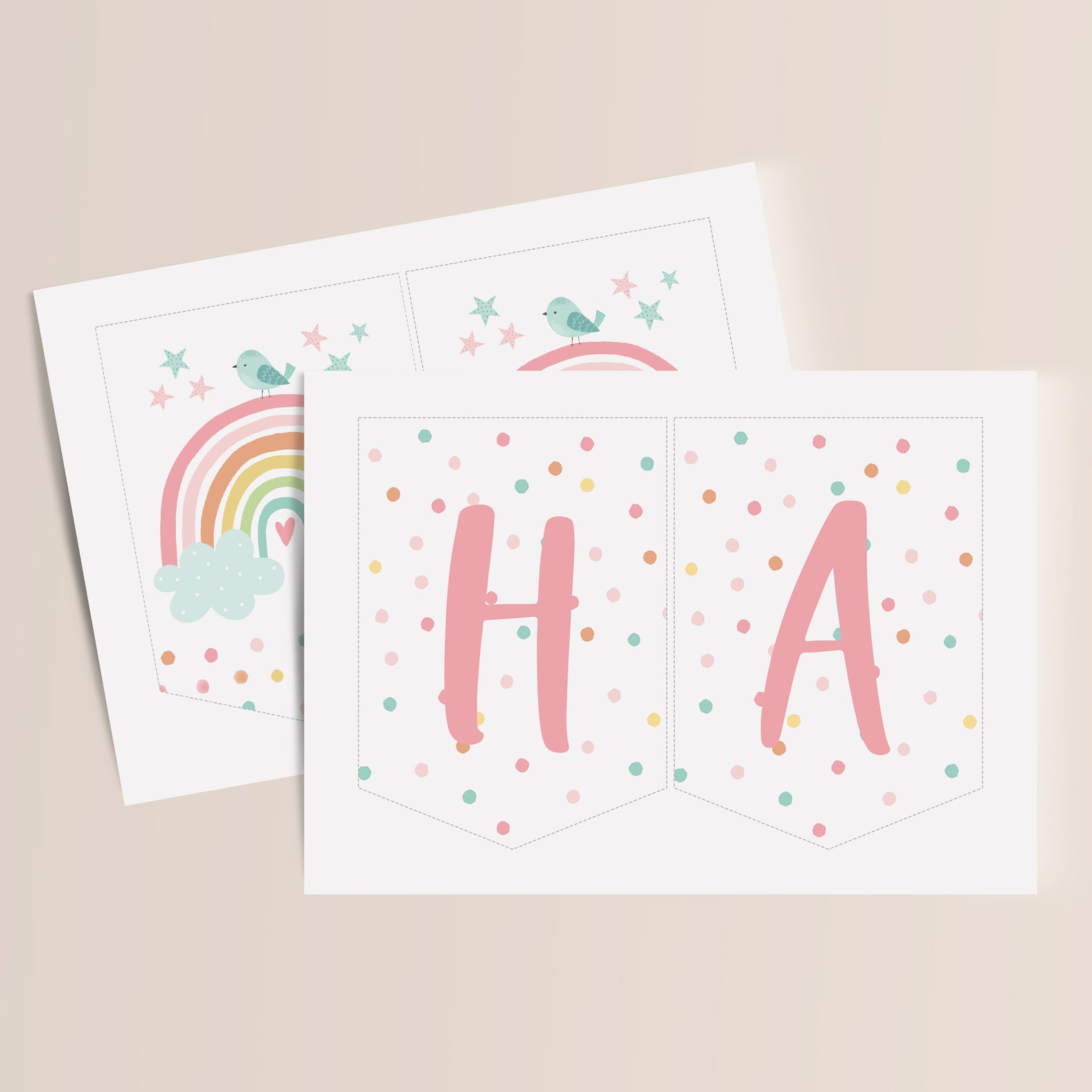 Printable Rainbow Happy Birthday Banner Boho Modern Rainbow Girl Cute ...